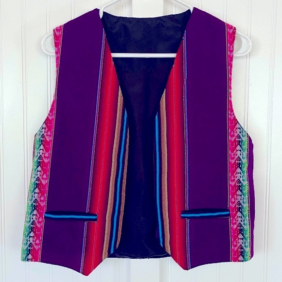 Vintage | Jackets & Coats | Vintage Serape Vest Woven Colorful Striped ...